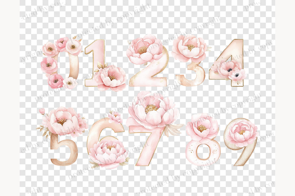 Pink Flowers Alphabet Clipart | Numbers And Letters - So Fontsy