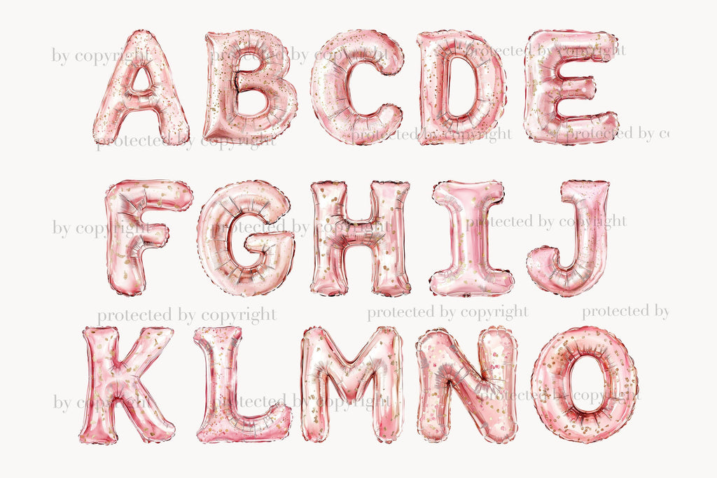 Pink Foil Balloons Alphabet Clipart | Letters PNG Bundle - So Fontsy