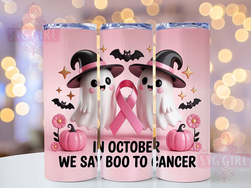 Pink Ghost Breast Cancer Awareness Tumbler, October Boo Wrap, Spooky ...