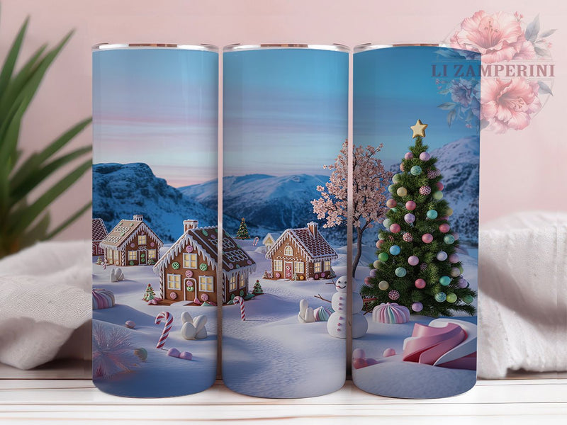 Pink Gingerbread Christmas Village Tumbler, Christmas Village Wrap ...