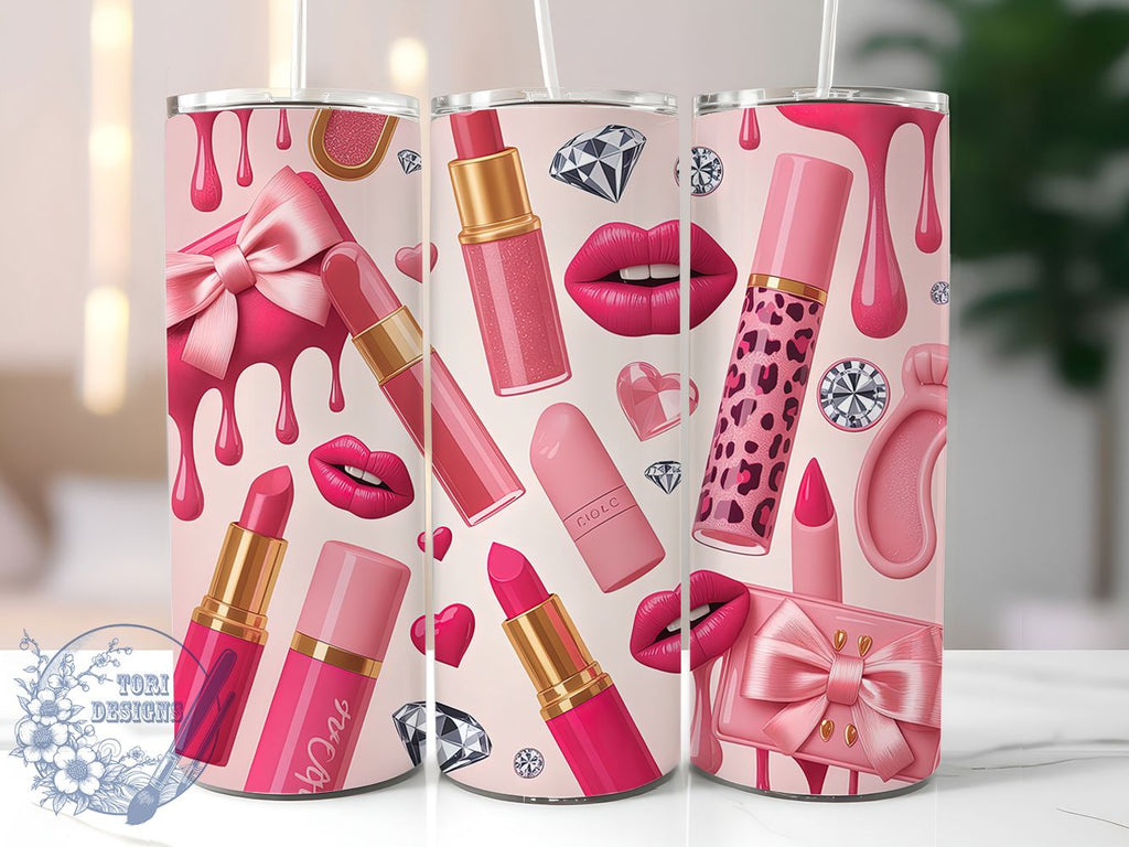 Pink Glam Leopard Lipstick Tumbler Wrap, Lipstick Theme, Cosmetics ...