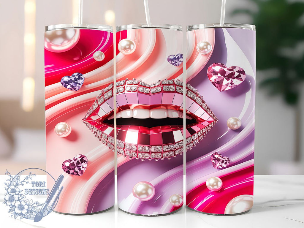 Pink Glitter Crystal Heart Tumbler, Crystal Heart Pattern, Pink ...