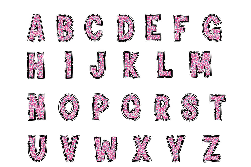 Pink Glitter Leopard Alphabet PNG, Doodle Letters Clipart - So Fontsy