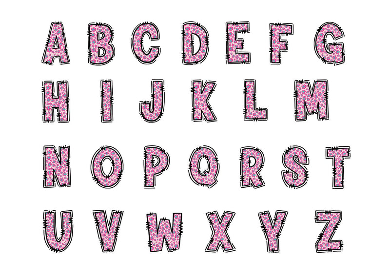 Pink Glitter Leopard Alphabet PNG, Doodle Letters Clipart - So Fontsy