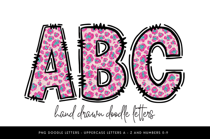 Pink Glitter Leopard Alphabet PNG, Doodle Letters Clipart - So Fontsy
