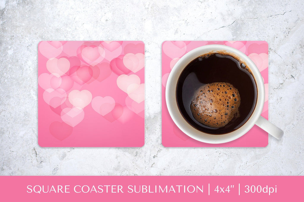 Pink heart square coaster sublimation design PNG - So Fontsy