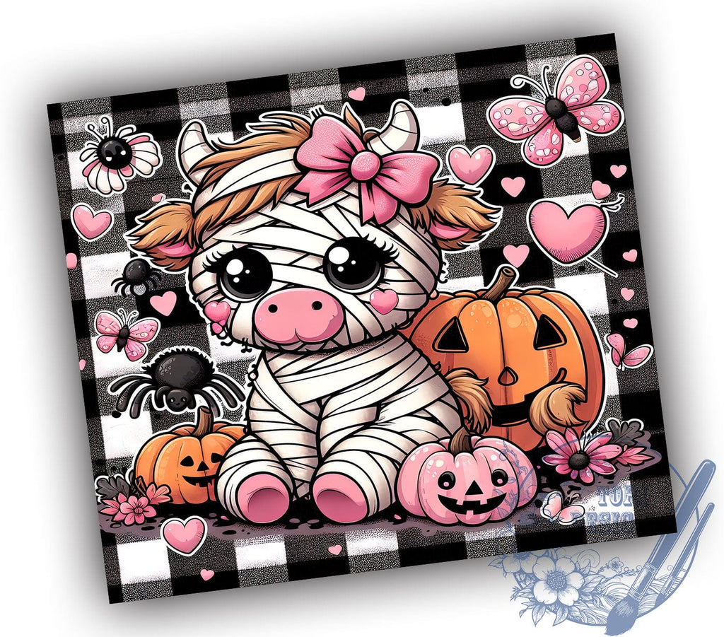 Pink Highland Cow, Halloween Decor, Tumbler PNG, Sublimation Art, Cute ...