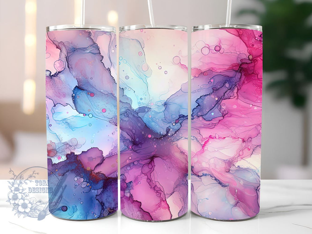 Pink Purple Blue Abstract Tumbler, Alcohol Ink 20oz Skinny Tumbler ...