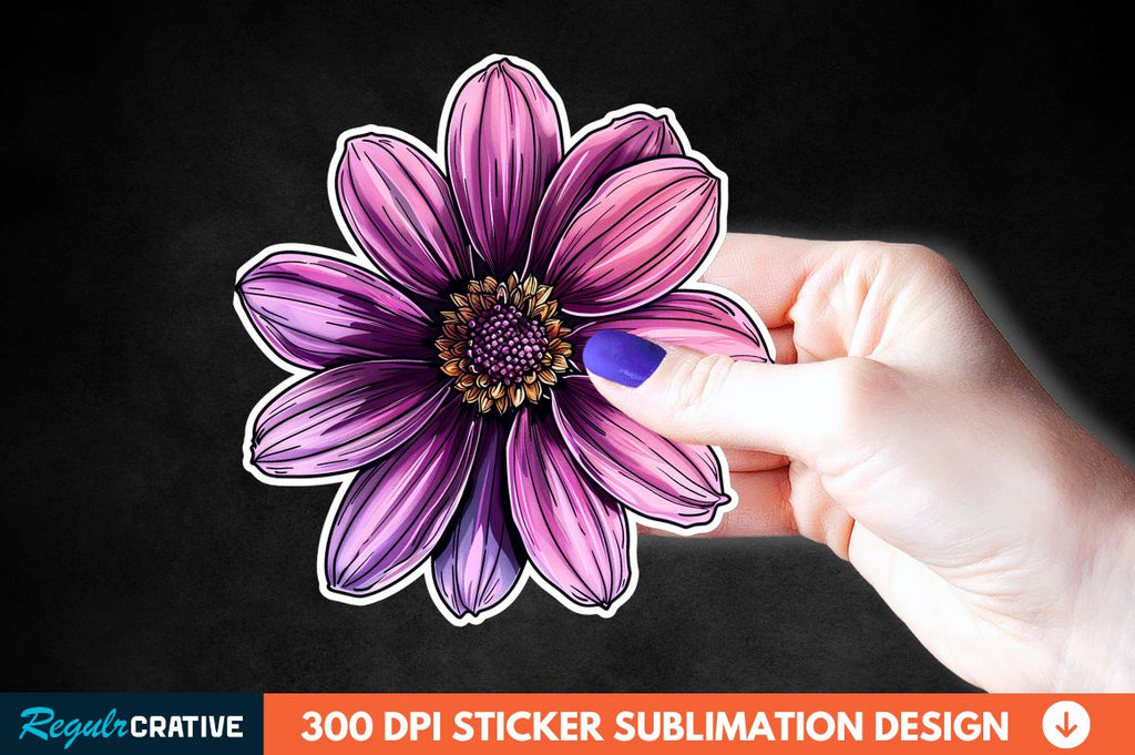 Pink Purple Flower Sticker Clipart - So Fontsy