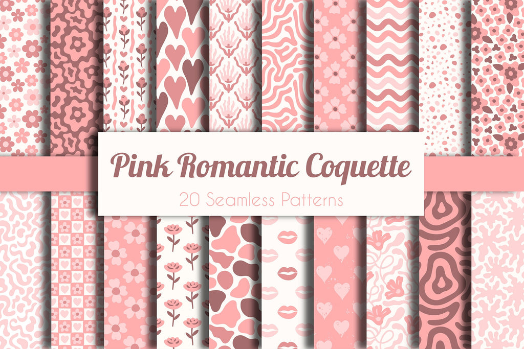 Pink Romantic Coquette Seamless Patterns - So Fontsy