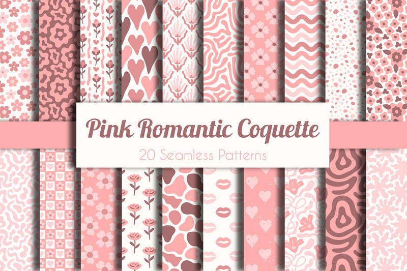 Pink Romantic Coquette Seamless Patterns - So Fontsy