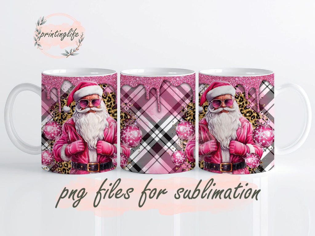 Pink Santa Mug Wrap Sublimation Digital Download Pink Glitter Christmas ...