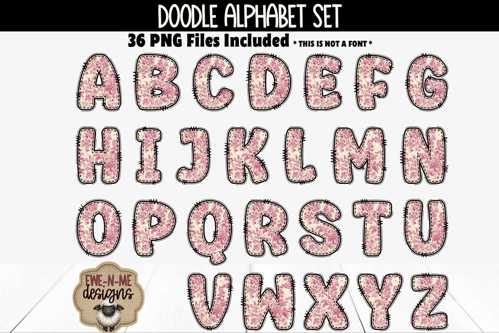 Pink Toile Doodle Alphabet Numbers | Chinoiserie PNG Letters - So Fontsy