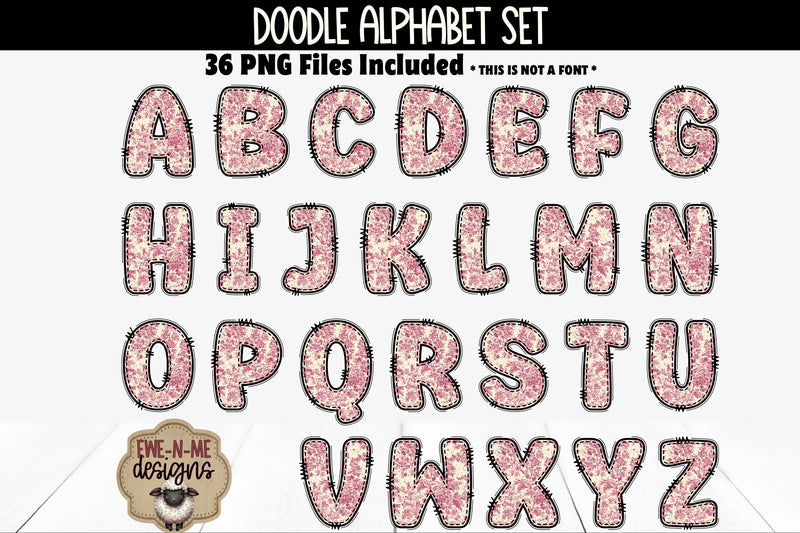 Pink Toile Doodle Alphabet Numbers | Chinoiserie PNG Letters - So Fontsy