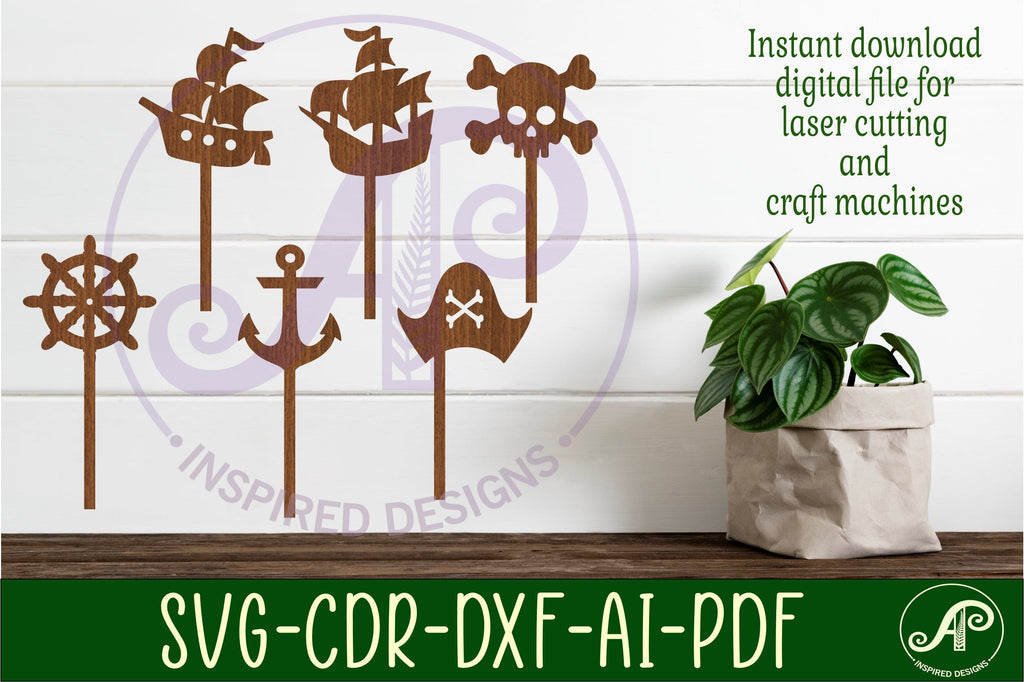Pirate cupcake toppers, 6designs SVG laser cut - So Fontsy