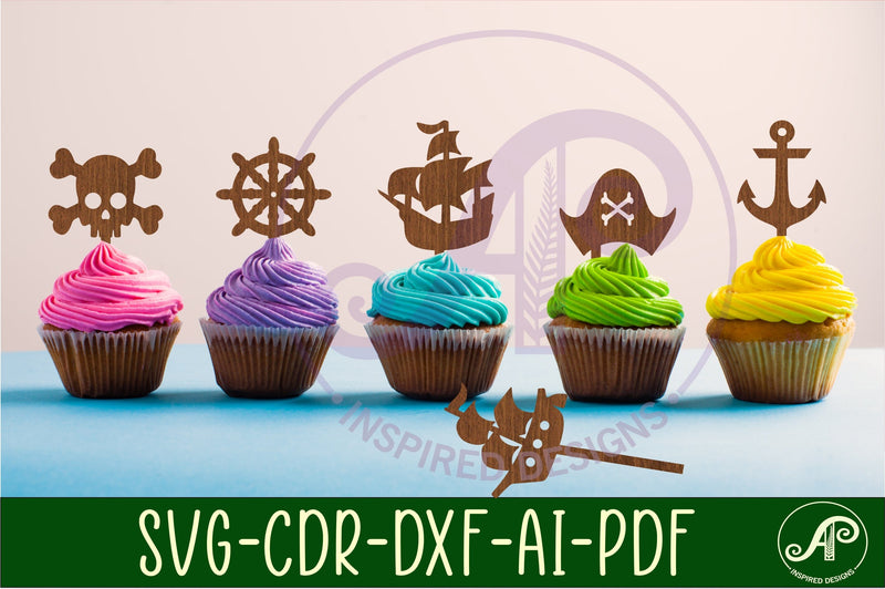 Pirate cupcake toppers, 6designs SVG laser cut - So Fontsy
