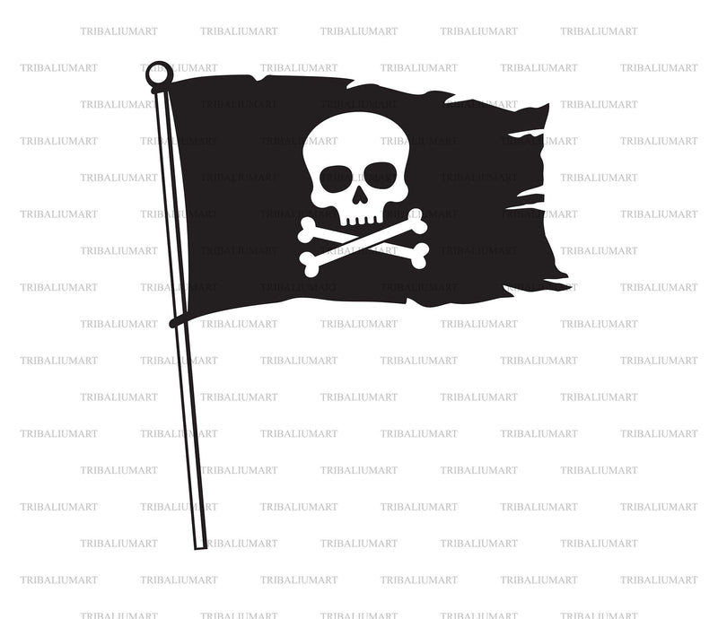 Pirate flag with skull and cross bones (Jolly Roger). Cut files for ...