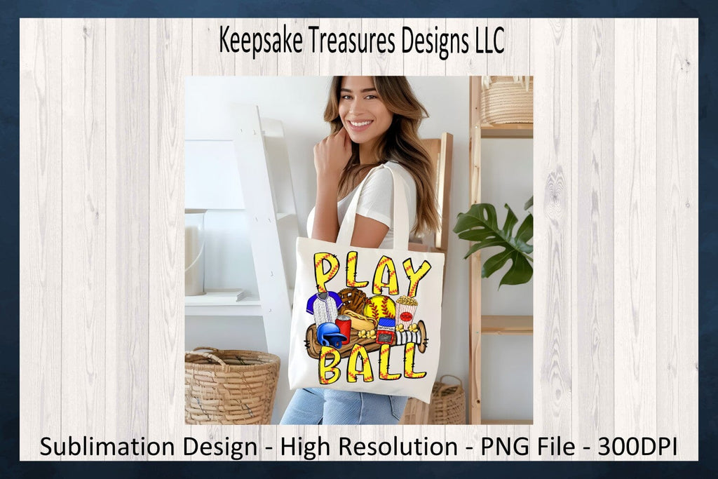 Play Ball Softball, Hand Drawn Sublimation PNG, Spring Sport ...