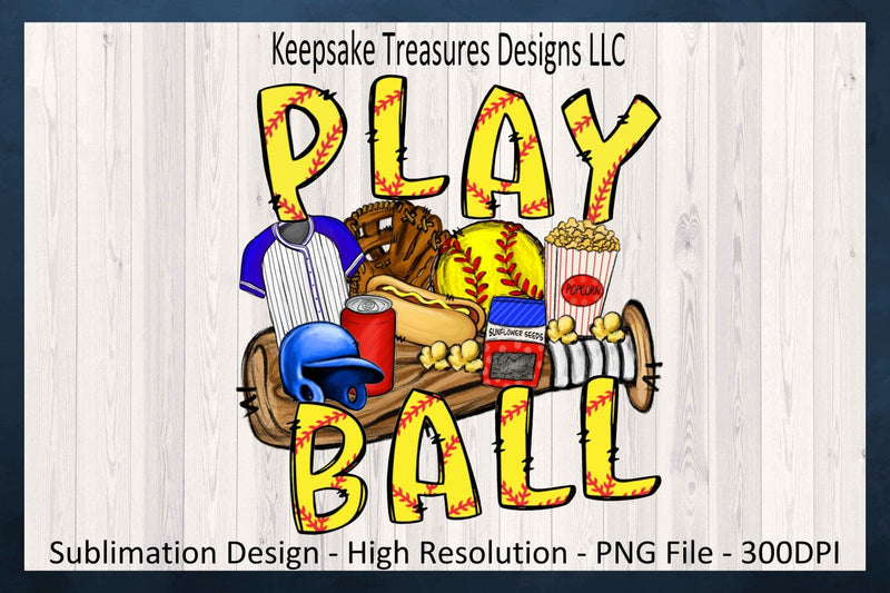 Play Ball Softball, Hand Drawn Sublimation PNG, Spring Sport ...