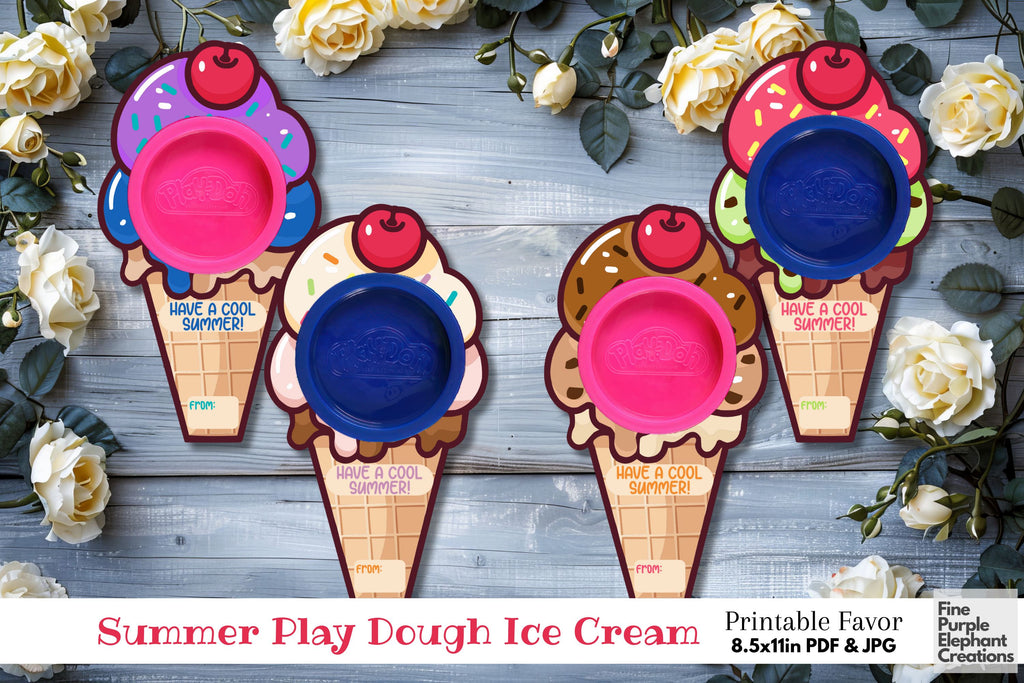 Play Dough Ice Cream Summer Digital Paper Cards - So Fontsy