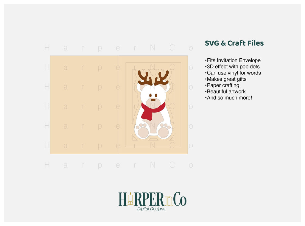 Polar Bear Antlers Greeting Card SVG PNG Cut EPS File - So Fontsy