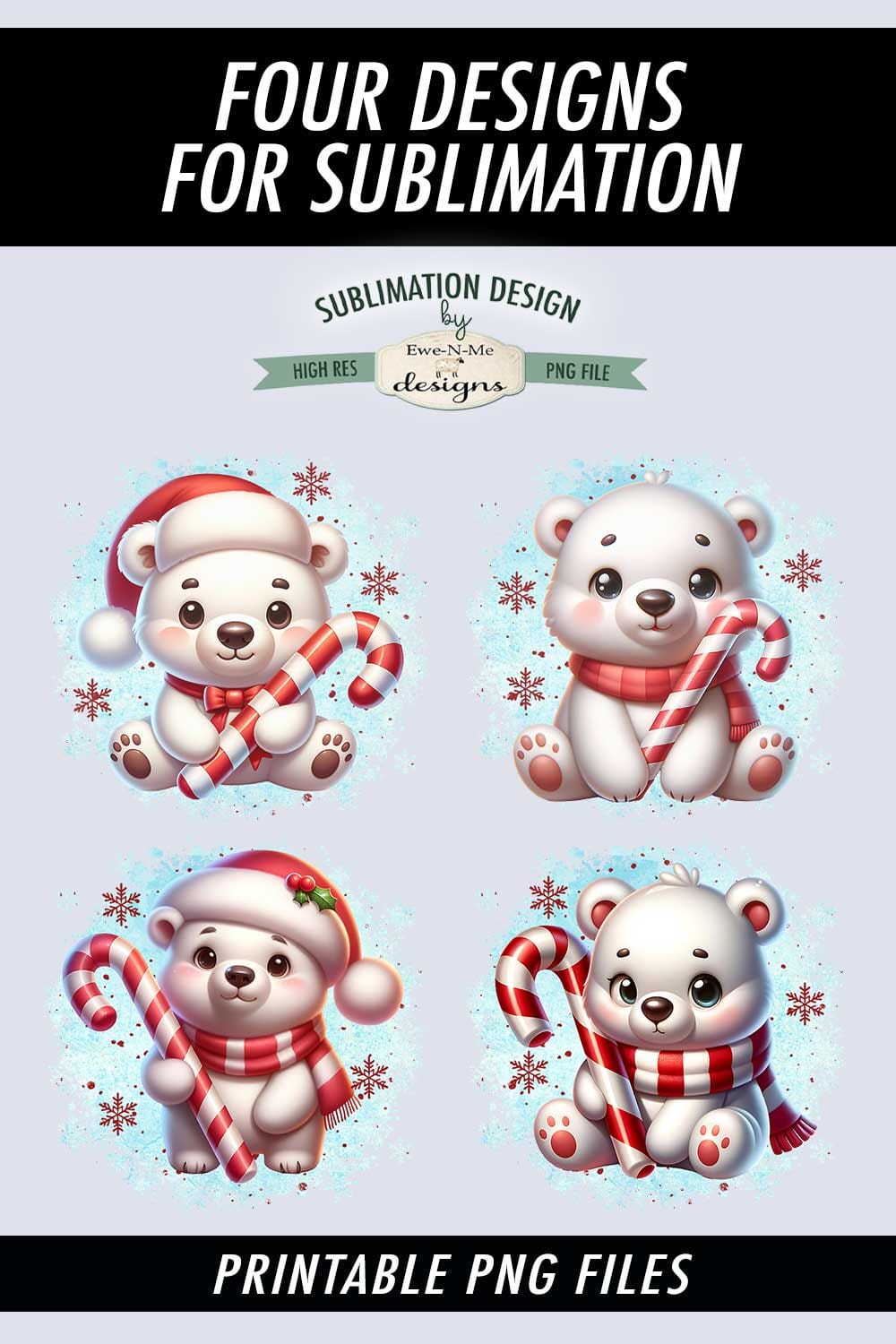 Polar Bears Candy Canes Sublimation Designs | Christmas PNG - So Fontsy