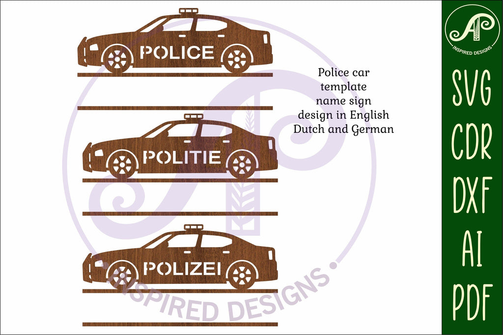 Police car name sign svg laser cut template - So Fontsy