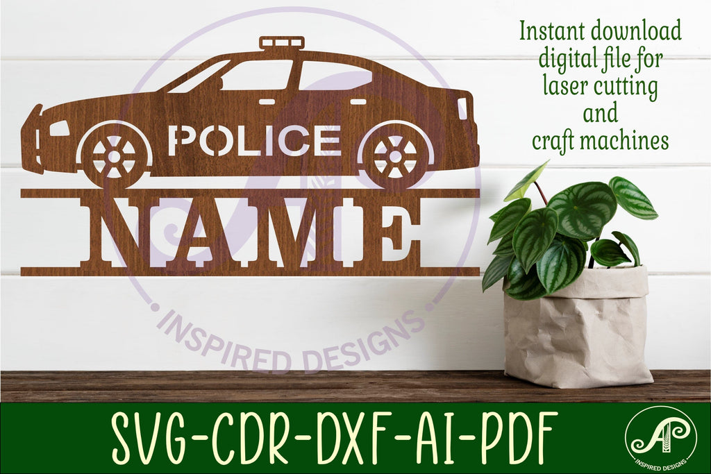 Police car name sign svg laser cut template - So Fontsy