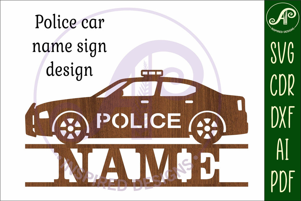 Police car name sign svg laser cut template - So Fontsy