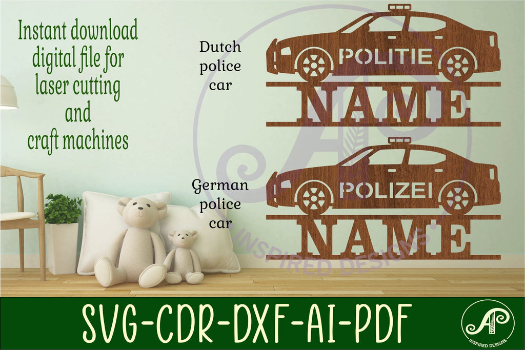 Police car name sign svg laser cut template - So Fontsy