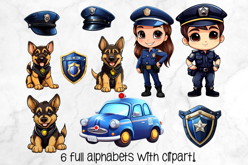 Police Doodle Alphabet, Police Officer Doodle Alpha Set PNG - So Fontsy