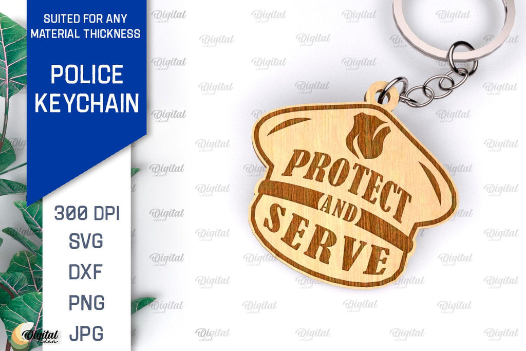 Police Keychain Laser Cut. Police Keychain Design SVG - So Fontsy