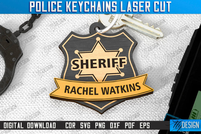 Police Keychain Laser Cut | Police Sign | Keyring SVG Design | Police ...