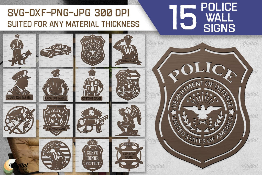 Police Wall Signs Laser Cut Bundle. Policeman Signs SVG - So Fontsy