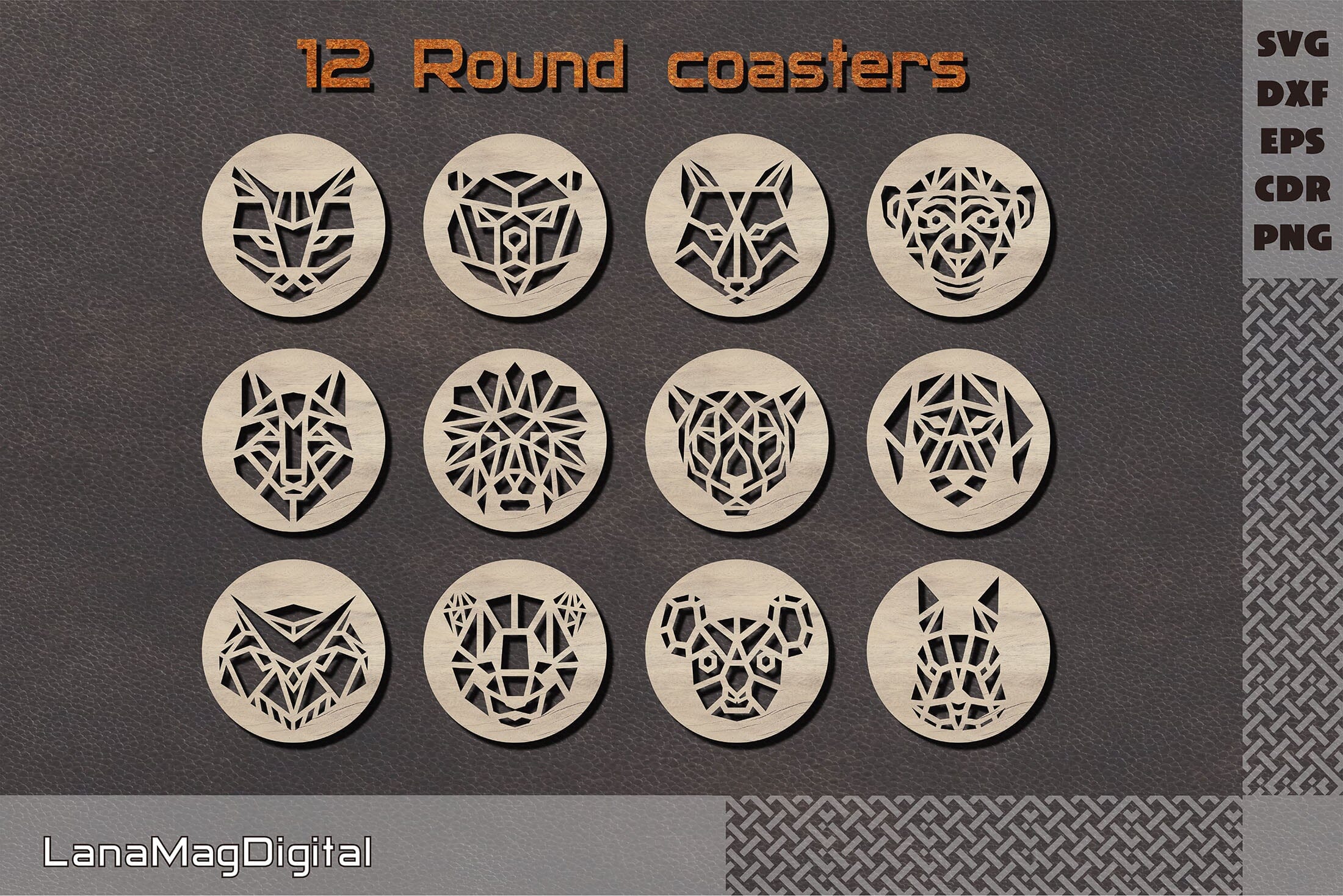 Polygon Animal coasters svg Round Geometric coasters dxf - So Fontsy