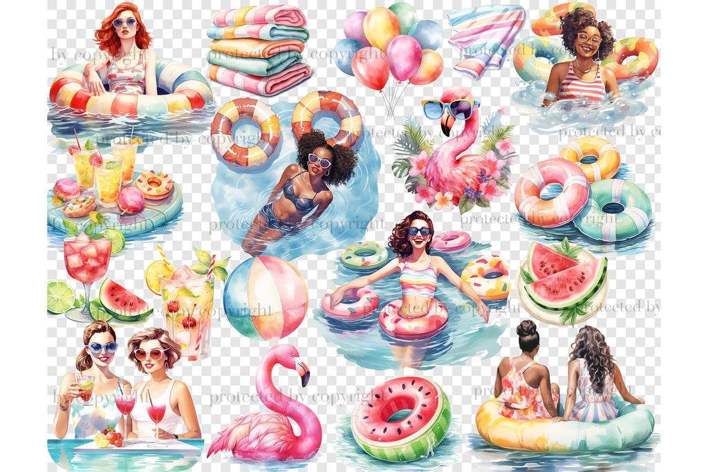 Pool Party Clipart | Summer Party PNG Bundle - So Fontsy