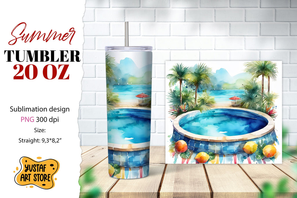 Pool tumbler wrap. Summer tumbler sublimation design - So Fontsy