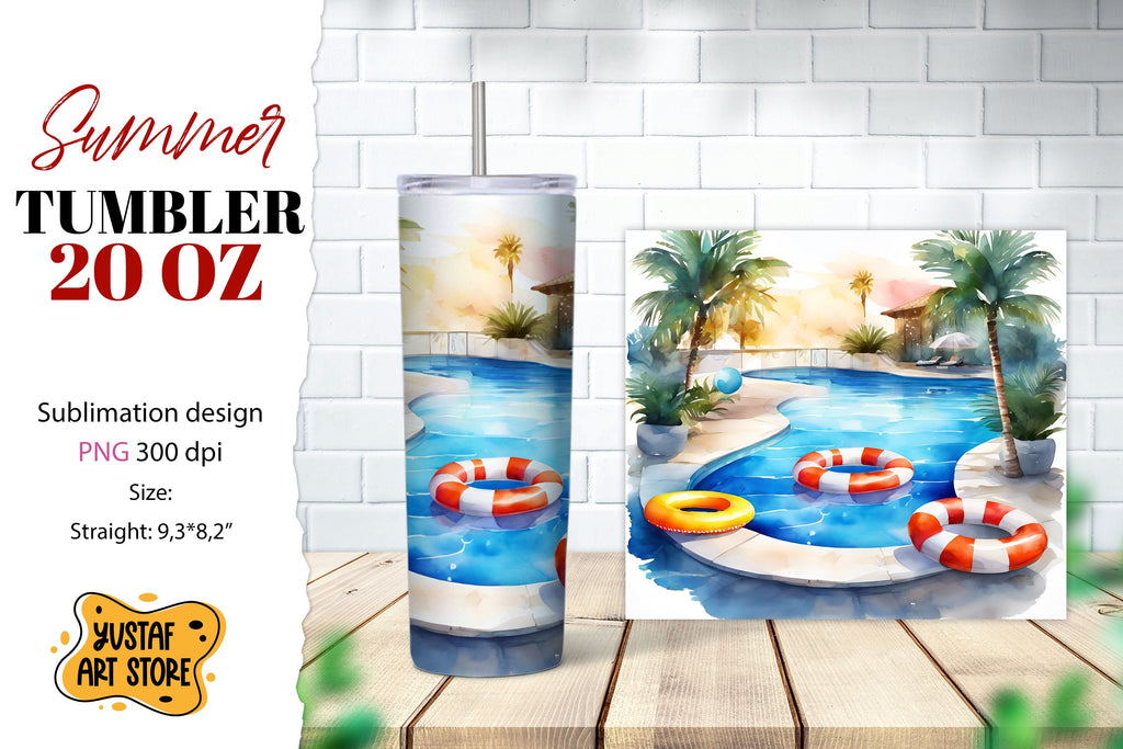 Pool tumbler wrap. Summer tumbler sublimation design - So Fontsy
