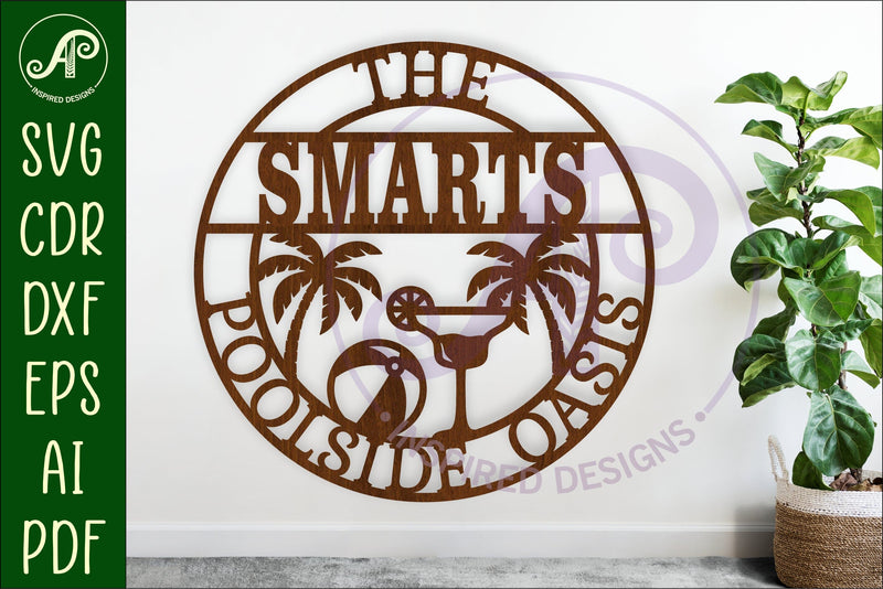 Poolside oasis family name wall art sign - So Fontsy