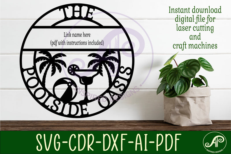 Poolside oasis family name wall art sign - So Fontsy