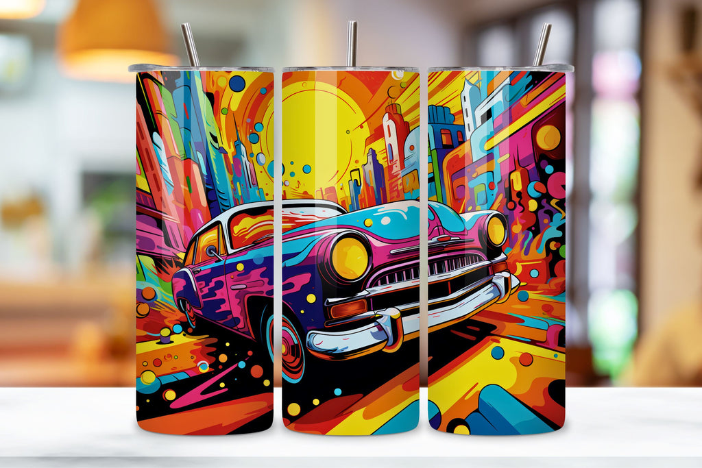 Pop Art Cars Tumbler Sublimation Wrap, 20oz PNG, Cars Tumbler Wrap ...