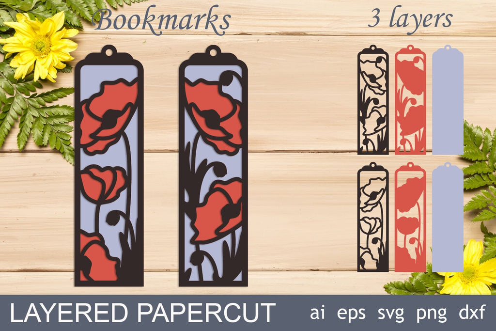 Poppy flowers bookmark svg, Floral layered bookmarks for cricut - So Fontsy