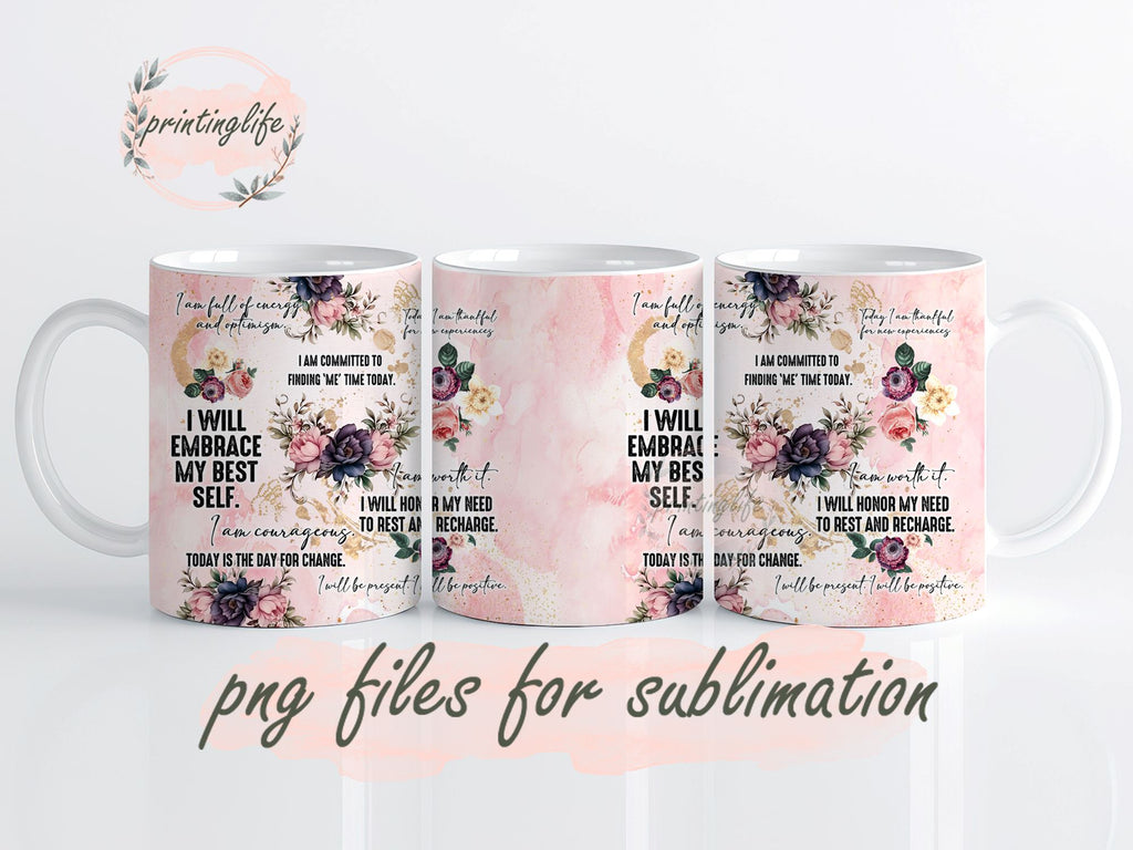 Positive Affirmations Mug Wrap Design, Instant Digital Design Download ...