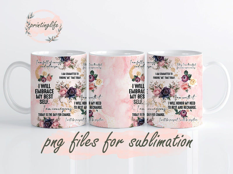 Positive Affirmations Mug Wrap Design, Instant Digital Design Download ...