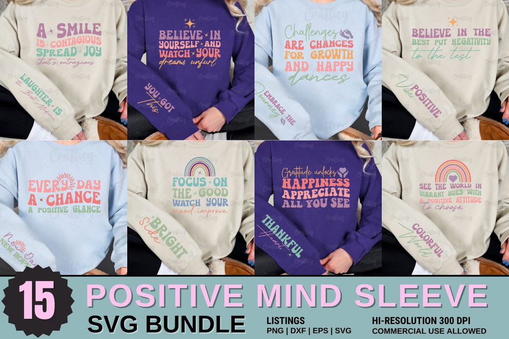 Positive mind Sleeve SVG Bundle - So Fontsy