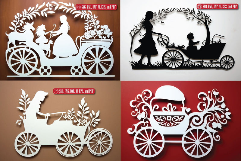 Pram New Baby Paper Cut SVG Bundle - So Fontsy
