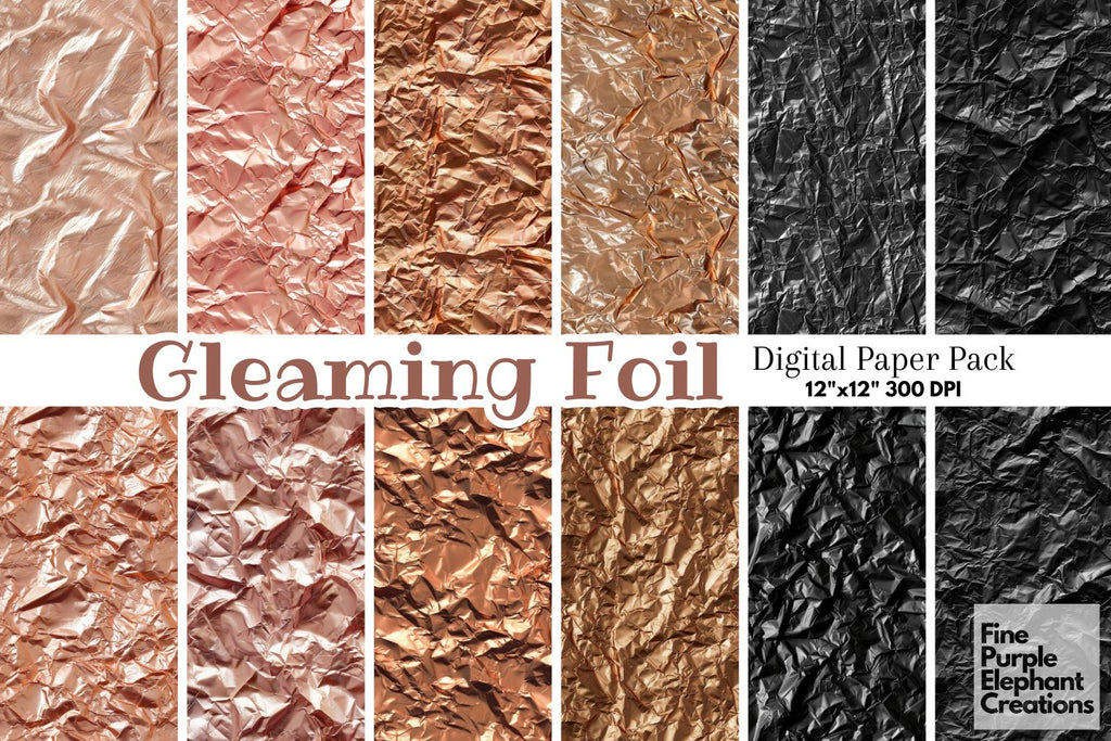 Precious Metal Foil Textures Digital Paper - Wrinkled Black Rose Gold ...