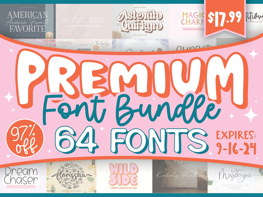 Premium Font Bundle with 64 OTF TTF Fonts Commercial Use - So Fontsy