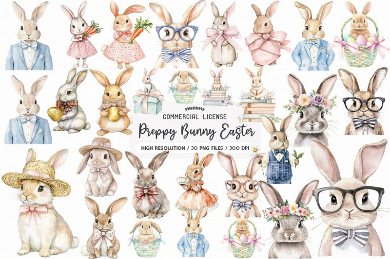 Preppy Bunny Easter Clipart - So Fontsy