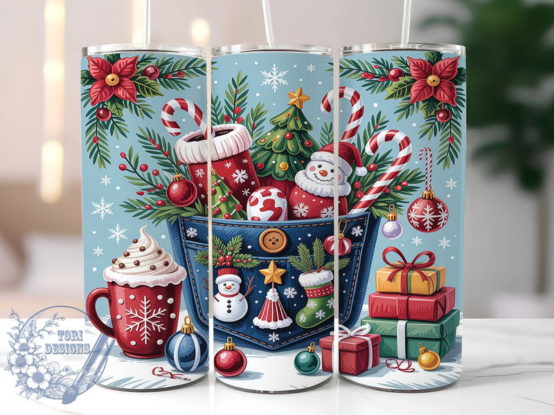 Preppy Denim Christmas Tumbler, Girly Holiday Wrap, Preppy Christmas ...